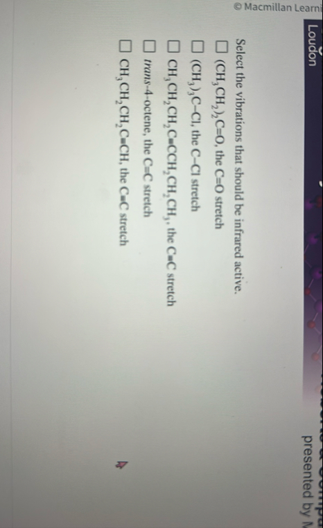 Solved Loudonpresented by NSelect the vibrations that should | Chegg.com