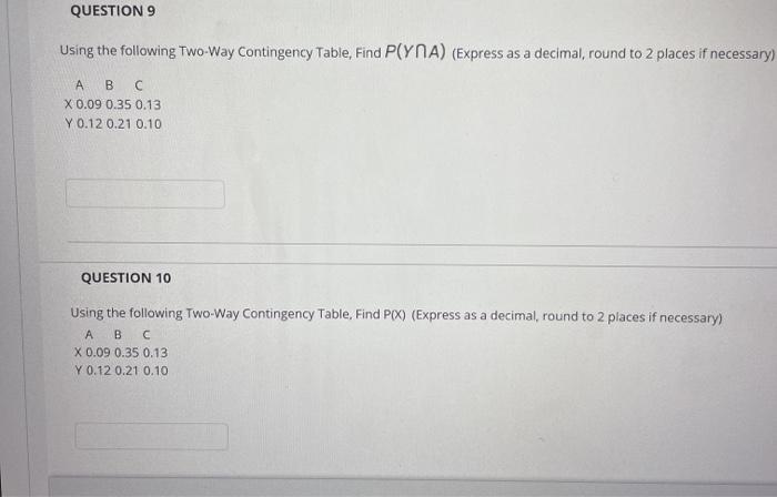 Solved Using the following Two-Way Contingency Table, Find | Chegg.com