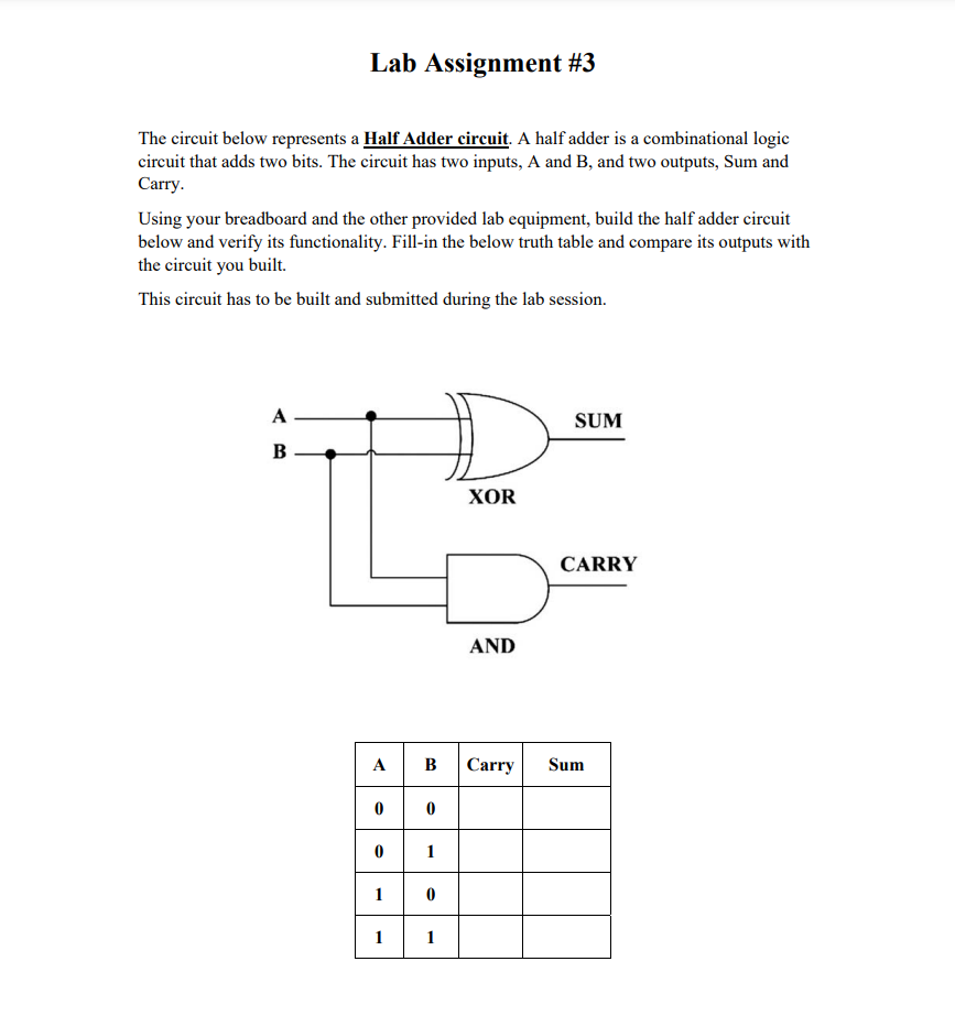 Solved Lab Assignment #3The circuit below represents a Half | Chegg.com