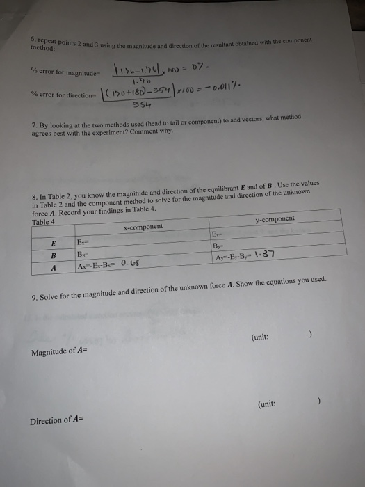 Solved Force Table Lab Report Table 1 E=A+B Table 2A -(EB) g | Chegg.com