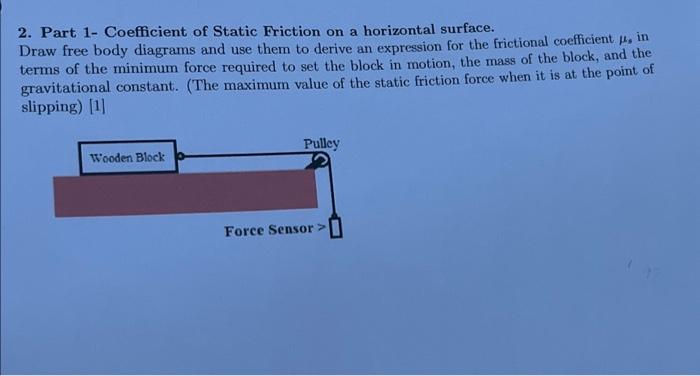 Solved 2 Part 1 Coefficient Of Static Friction On A