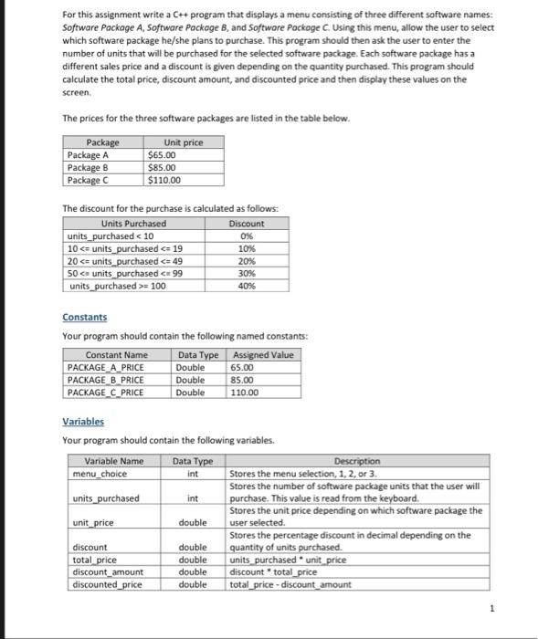 Solved For this assignment write a C++ program that displays | Chegg.com