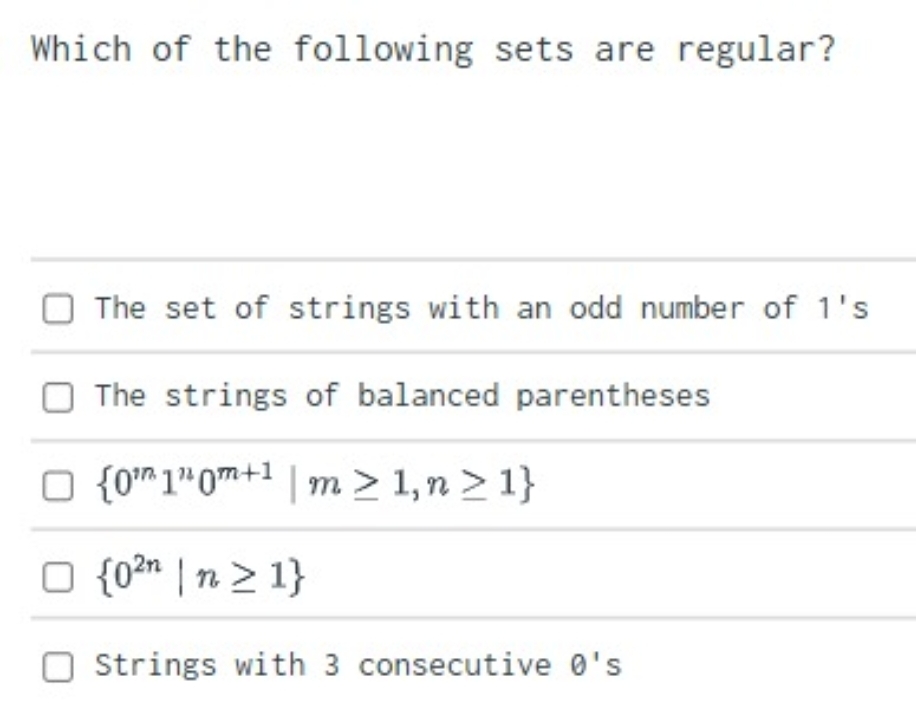 Solved Which of the following sets are regular?The set of | Chegg.com