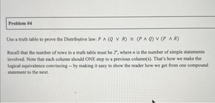 Solved Use a truth table to prove the Distributive law: | Chegg.com