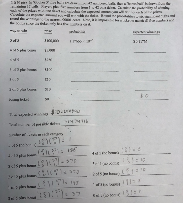 Solved (1)(10 pts) In "Gopher 5" five balls are drawn from | Chegg.com