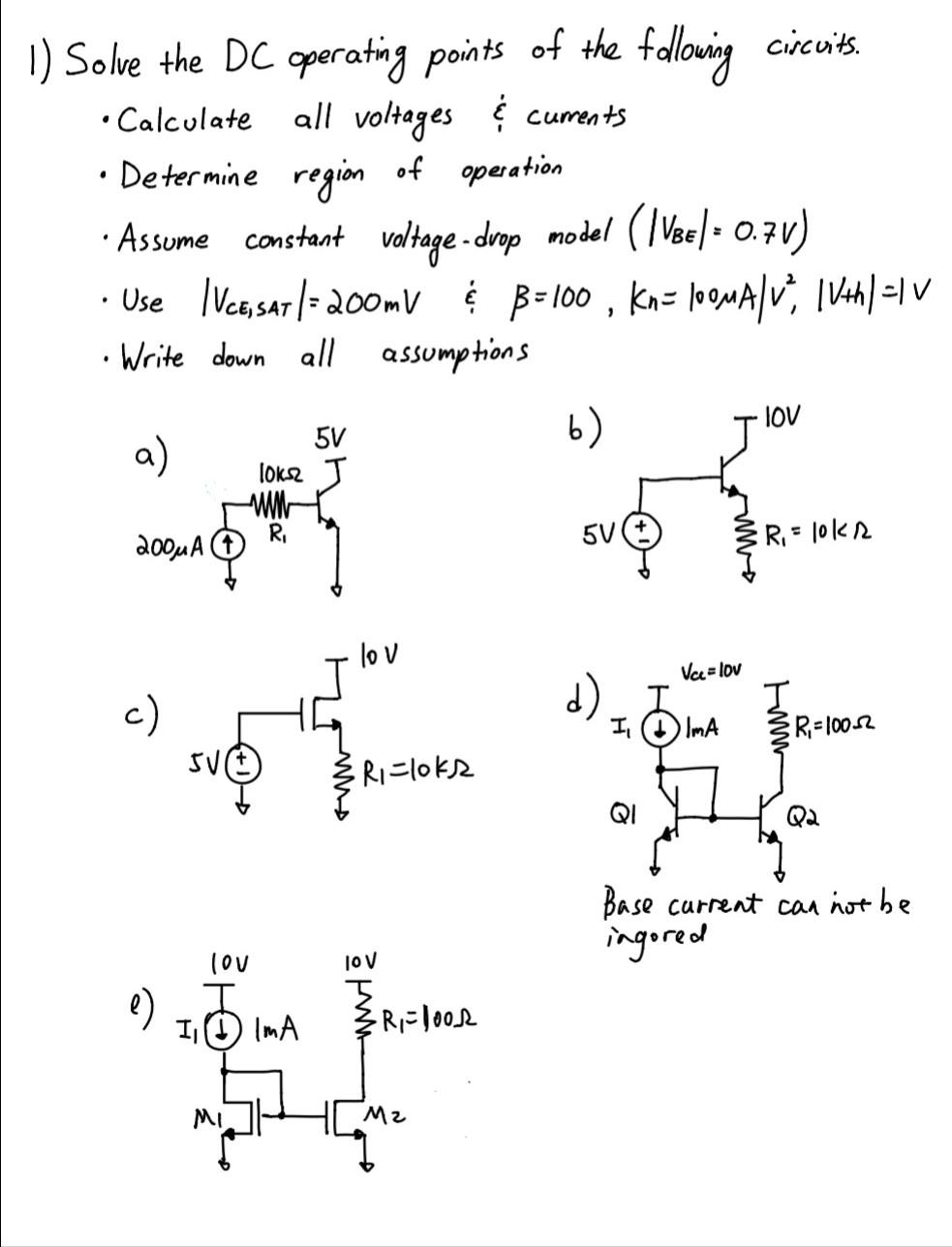 Solved •Calculate 1) Solve the DC operating points of the | Chegg.com