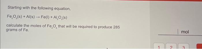 Solved Starting with the following equation, Fe2O3( | Chegg.com