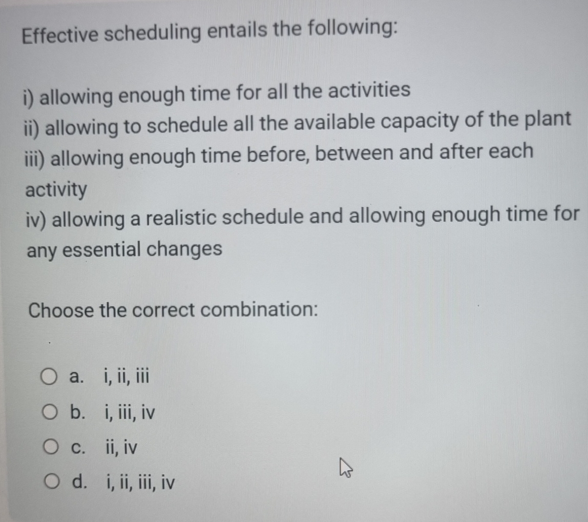 Solved Effective scheduling entails the following:i) | Chegg.com