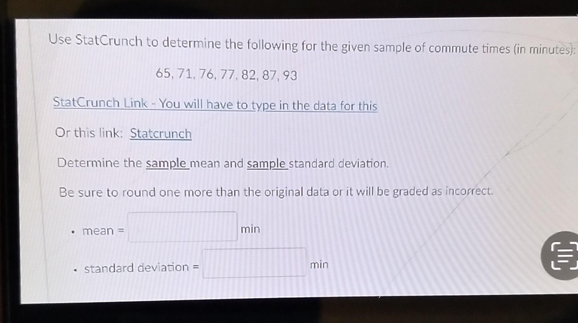 Solved Use StatCrunch the following for the given sample of | Chegg.com