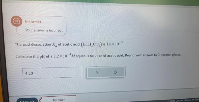 Solved The acid dissociation Ka of acetic acid (HCH3CO2) is | Chegg.com