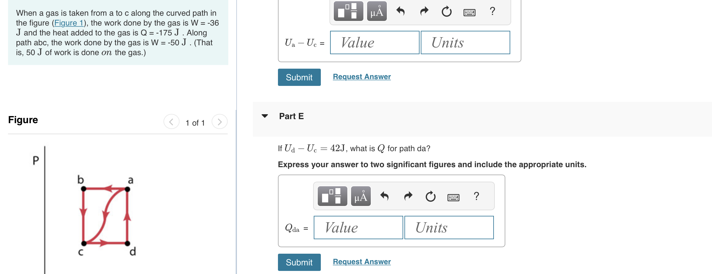 Solved When a gas is taken from a to c ﻿along the curved | Chegg.com