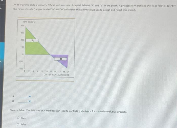 Solved An NPV profile plots a project's NPV at various costs | Chegg.com