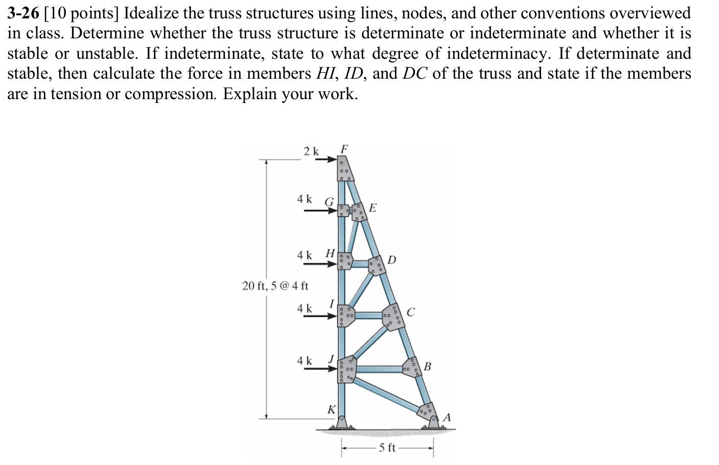 Solved 3-26 [10 ﻿points] ﻿Idealize the truss structures | Chegg.com