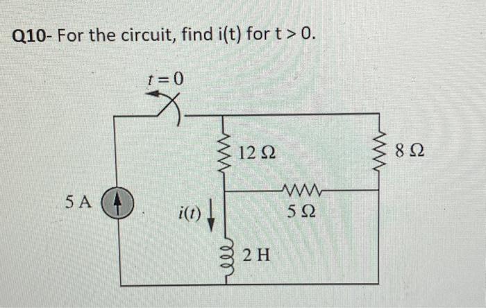 Solved Q10- For the circuit, find i(t) for t>0. | Chegg.com