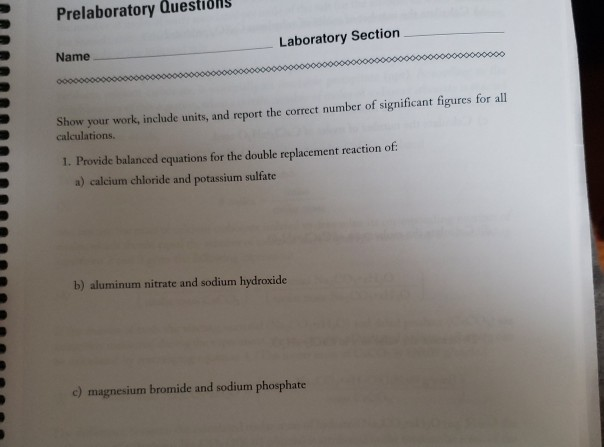 Solved Prelaboratory Questions Name Laboratory Section | Chegg.com