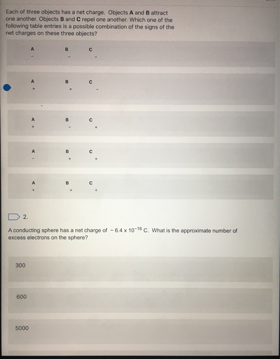 Solved Each of three objects has a net charge. Objects A and | Chegg.com