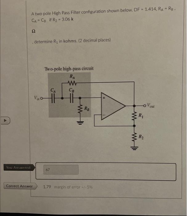 Solved A two pole High Pass Filter configuration shown | Chegg.com