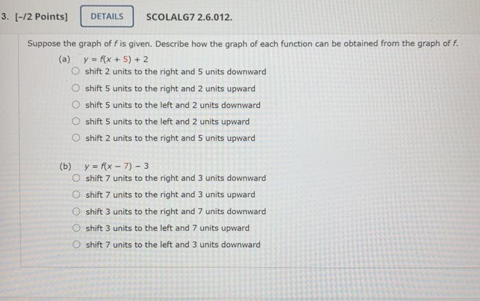 Solved 3. [-12 Points] DETAILS SCOLALG7 2.6.012. Suppose the | Chegg.com
