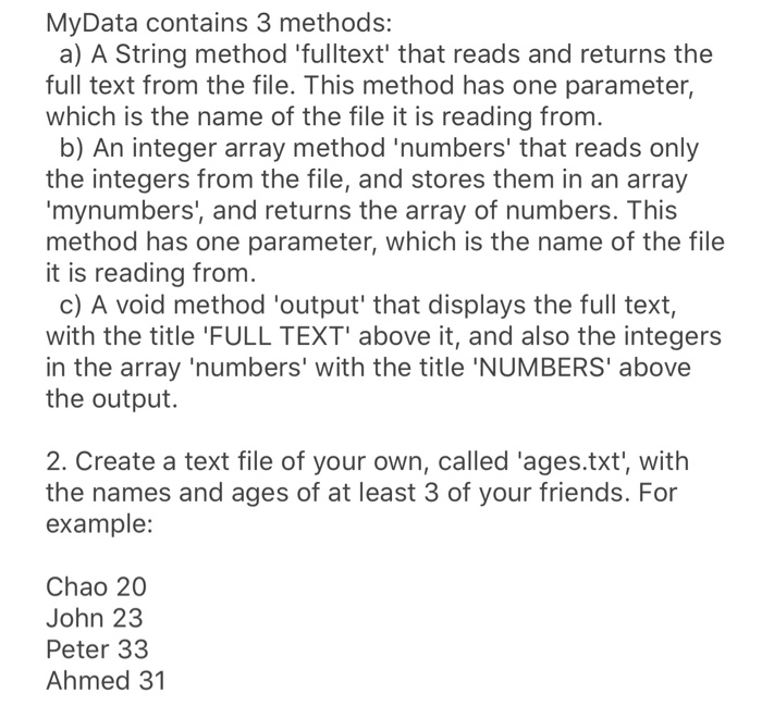 Solved MyData contains 3 methods: a) A String method | Chegg.com