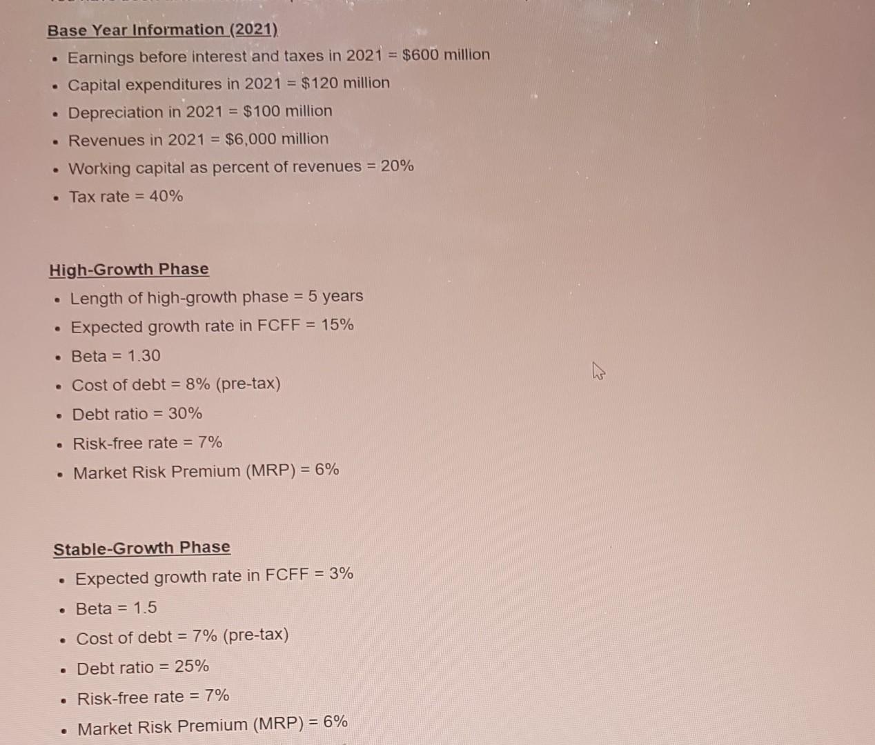 Base Year Information (2021). Earnings before | Chegg.com