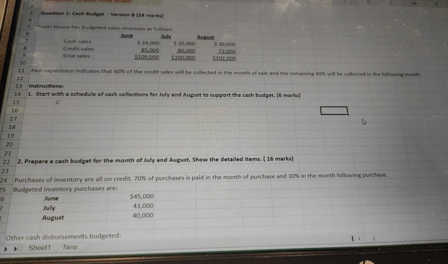 Solved 3. Question 1: Cash Budget - Version B (24 marks) | Chegg.com