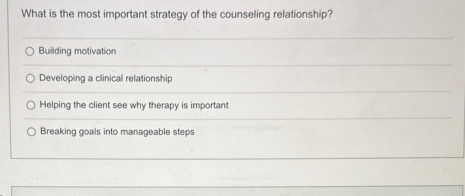 Solved What is the most important strategy of the counseling | Chegg.com