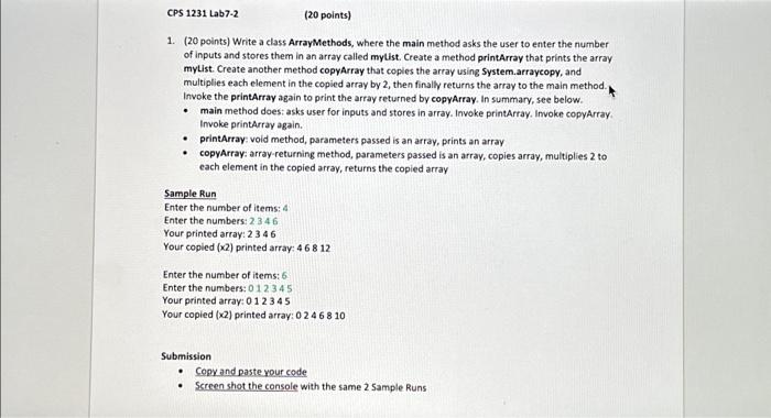 Solved 1. (20 points) Write a class Arraymethods, where the | Chegg.com