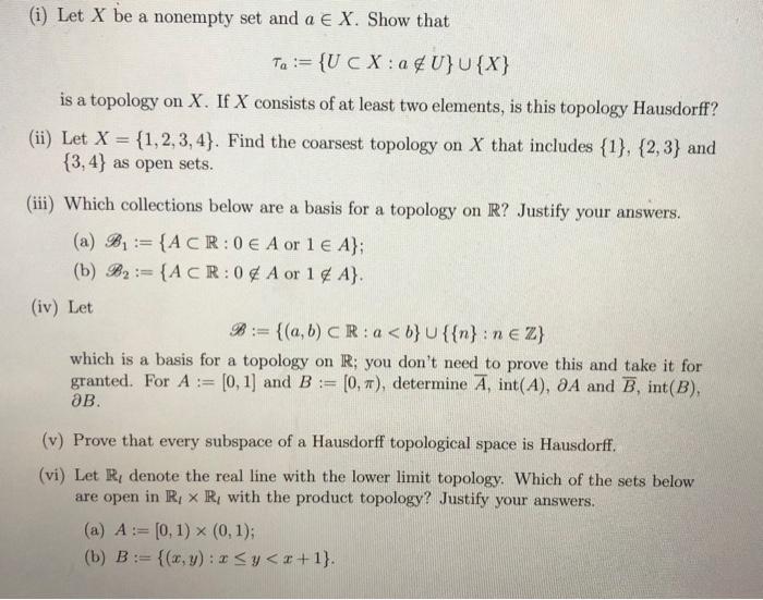 Solved (i) Let X be a nonempty set and a E X. Show that Ta= | Chegg.com