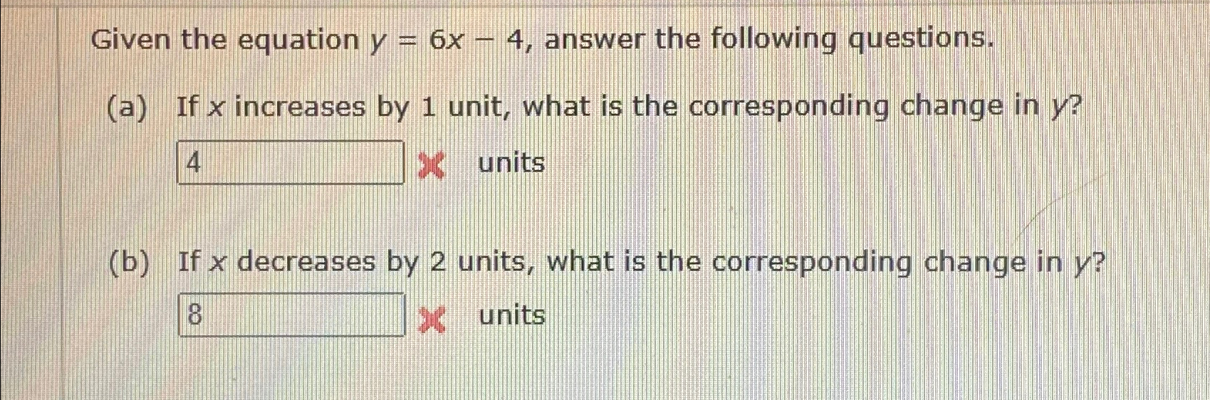 Solved Given the equation y=6x-4, ﻿answer the following | Chegg.com