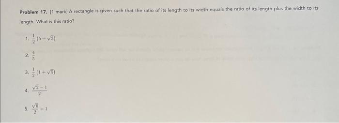 Solved Problem 17. [1 mark] A rectangle is given such that | Chegg.com