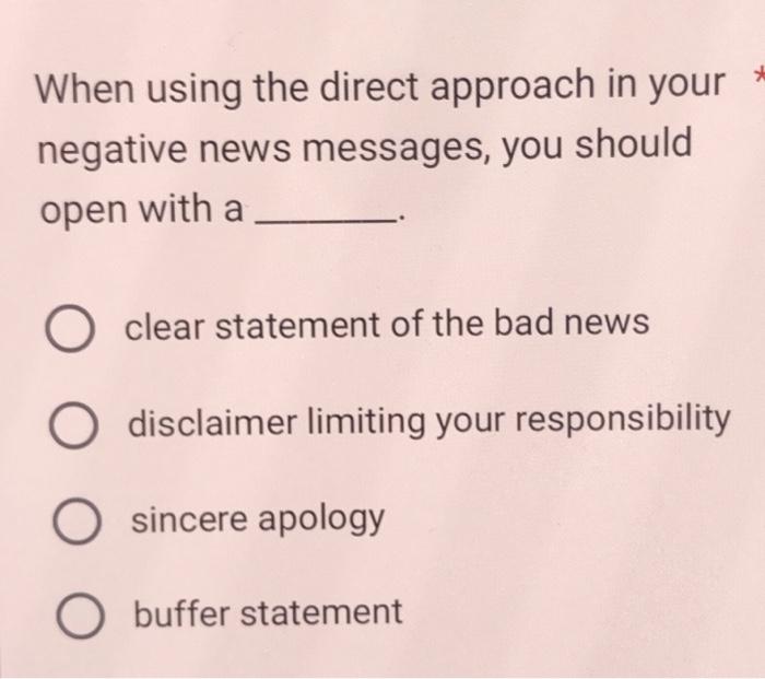 When using the direct approach in your negative news | Chegg.com
