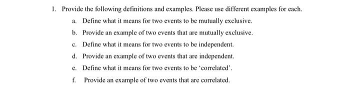 Solved 1. Provide the following definitions and examples. | Chegg.com