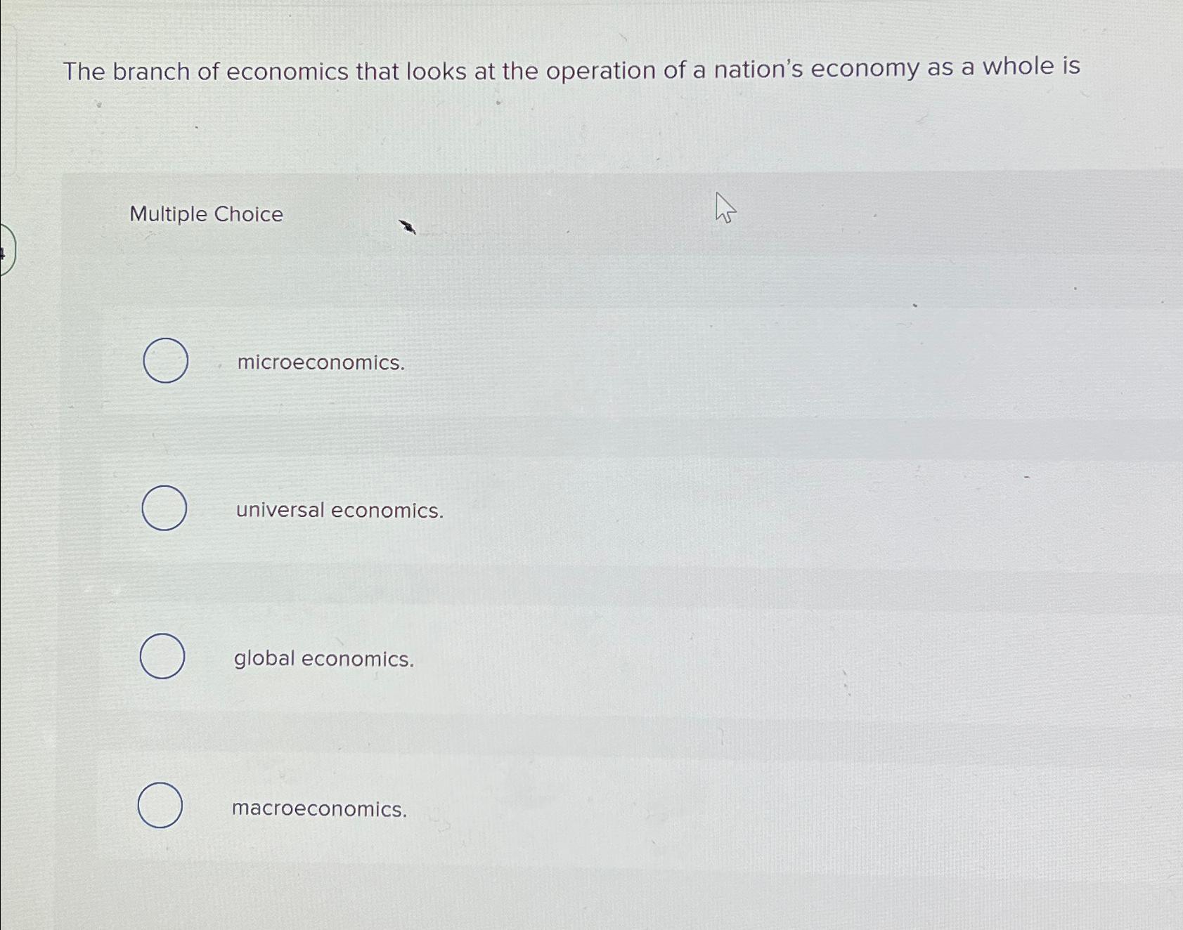 Solved The branch of economics that looks at the operation | Chegg.com