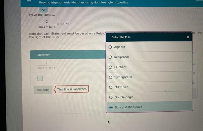 Solved = Proving trigonometric identities using double-angle | Chegg.com