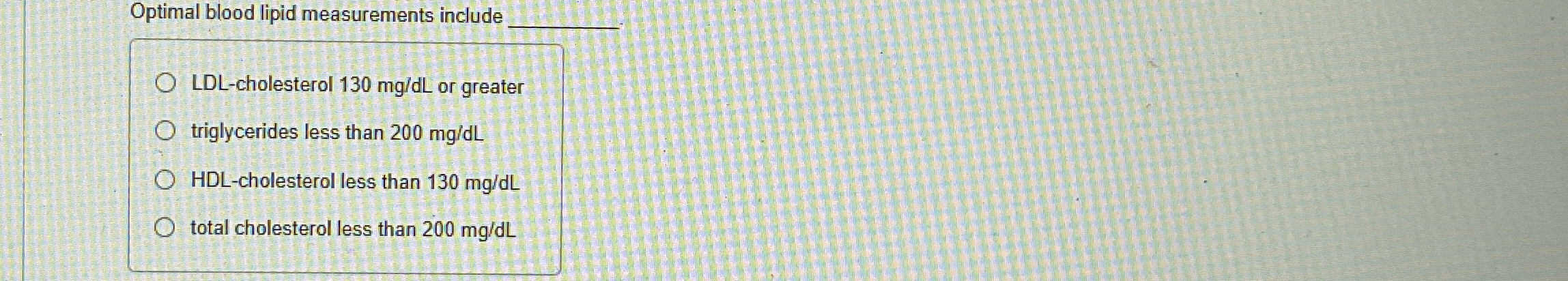 Solved Optimal blood lipid measurements | Chegg.com