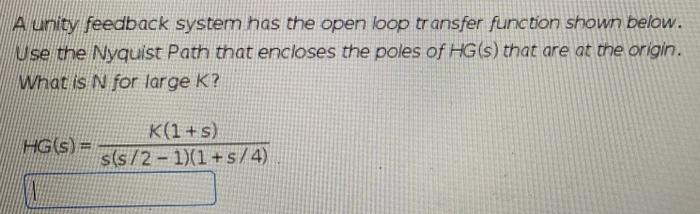 Solved A unity feedback system has the open loop transfer | Chegg.com