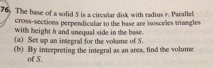 Solved 5. The base of a solid S is a circular disk with | Chegg.com