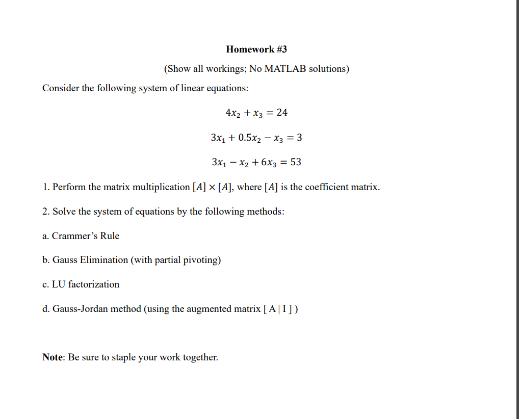 Solved Homework #3(Show all workings; No MATLAB | Chegg.com