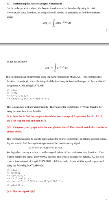 Solved la Performing the Fourier Integral Numerically For | Chegg.com