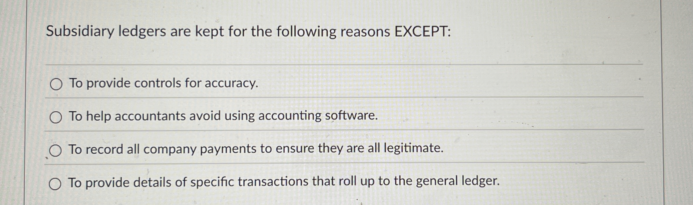Solved Subsidiary ledgers are kept for the following reasons | Chegg.com