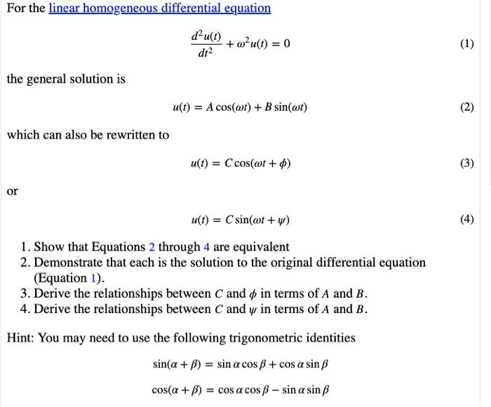 Solved For the linear homogeneous differential equation | Chegg.com