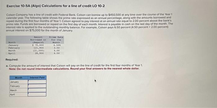 Solved Exercise 10.5A (Algo) Calculations for a line of | Chegg.com