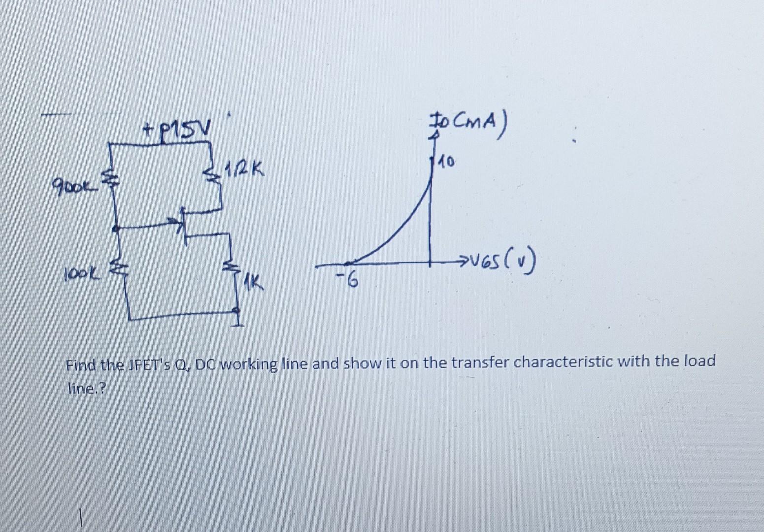 Solved Find the JFET's Q, DC working line and show it on the | Chegg.com