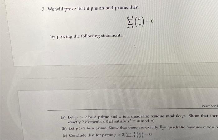 Solved 7. We will prove that if p is an odd prime, then by | Chegg.com