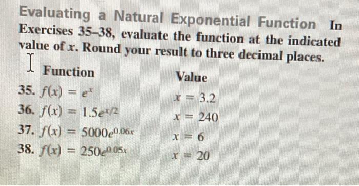 Solved Evaluating a Natural Exponential Function In | Chegg.com