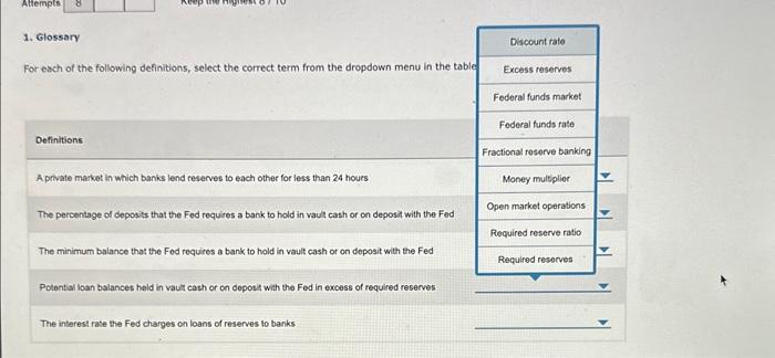 Solved For each of the following definitions, select the | Chegg.com