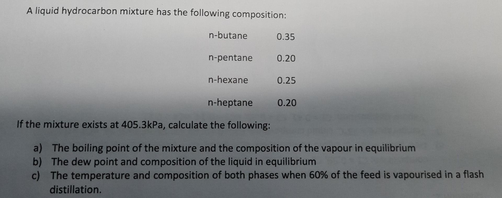 Solved A liquid hydrocarbon mixture has the following | Chegg.com