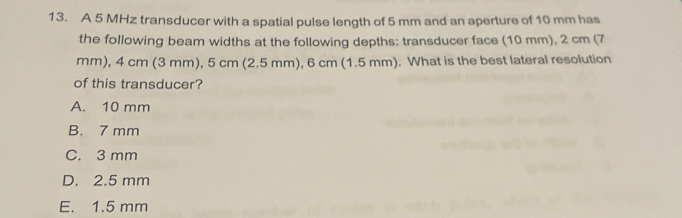 Solved A 5 ﻿MHz transducer with a spatial pulse length of 5 | Chegg.com