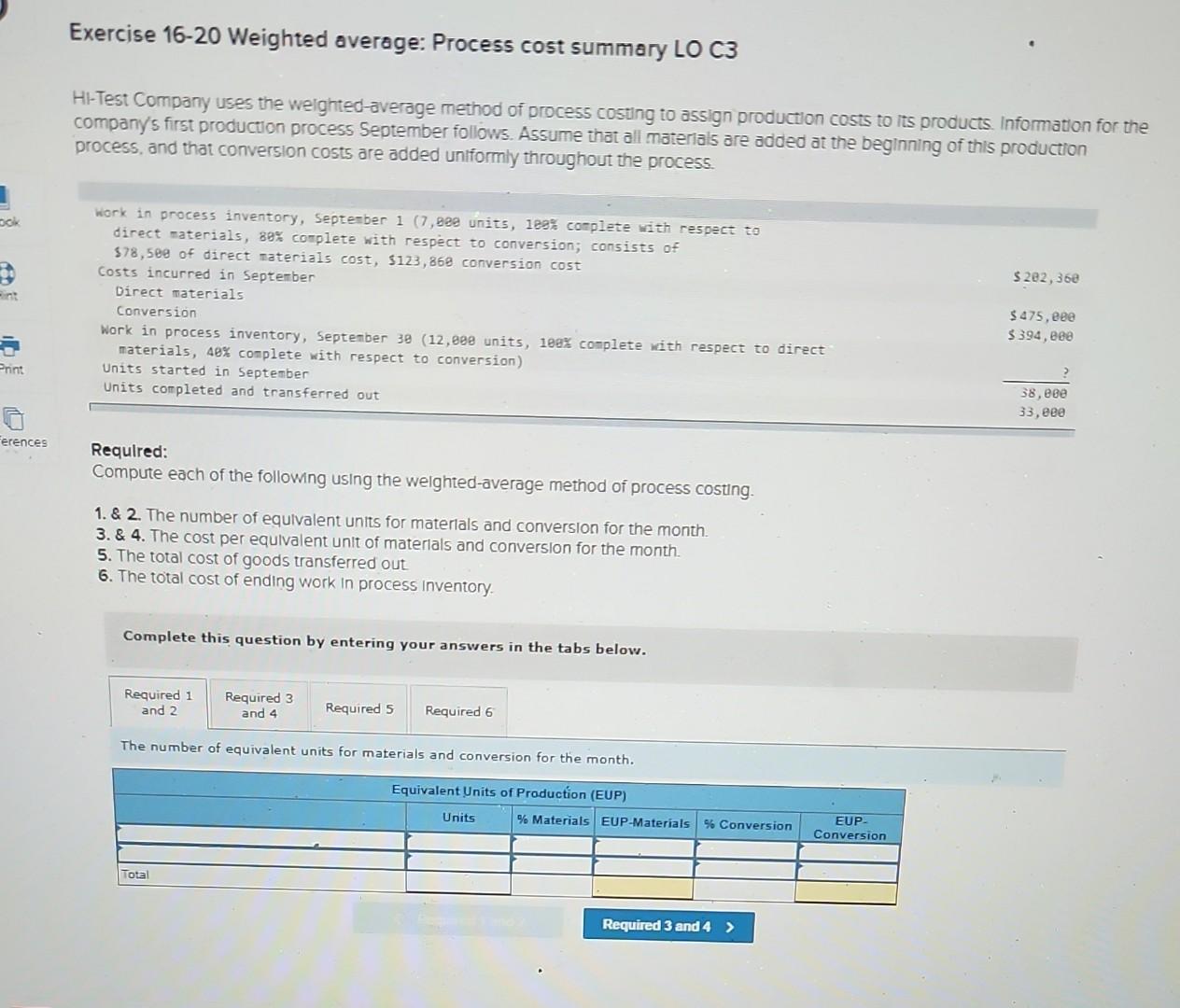 Solved Exercise 16-20 Weighted average: Process cost summary | Chegg.com