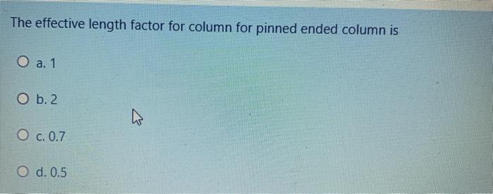 Solved The effective length factor for column for pinned | Chegg.com